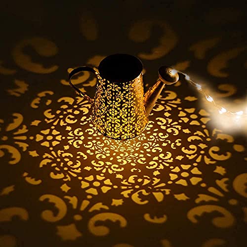 ASDFG Solar Watering Can Lights Waterproof Garden Decorations - Outdoor Large Fairy Lartern Hanging Retro Metal Kettle Light Star Art Decorative Lamp for Walkway Table Patio Lawn with Bracket