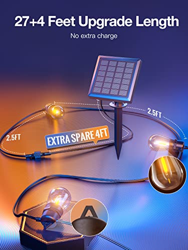 addlon 31(27+4) FT Solar String Lights Outdoor Last 15+Hrs Solar Patio Lights with 10 LED Edison Bulbs IP65 Waterproof Commercial Grade Ambience Patio Lights for Garden Backyard Bistro
