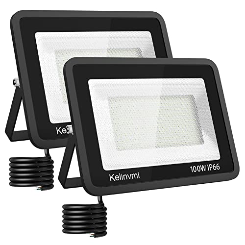 kelinvmi LED Flood Lights Outdoor 100W, Outdoor Security Light 10000lm High Brightness with Plug, 4200K Work Light with IP66 Outdoor Floodlights for Garage, Porch, Backyard, Playground