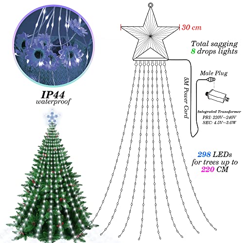 Ghope Outdoor Christmas Decorations Star Lights 298 LED 11.5ft Christmas Tree Lights 8 Lighting Modes String Lights Waterproof Christmas Lights Indoor Outdoor for Home Xmas Tree Garden Yard Decor