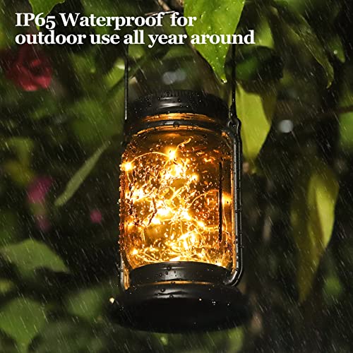 Solar Lanterns Outdoor Waterproof Hanging Mason Jar Solar Lights with 30 Led Lights,Retro Garden Solar Table Lights for Patio Yard Lawn and Christmas DIY Decorations (Solar Lantern 4 Pack)