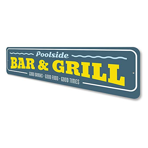Poolside Bar & Grill, Decorative Backyard Sign, Garden Pool Sign - 9 x 36 inches