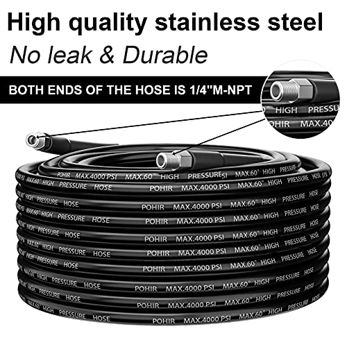 POHIR Sewer Jetter Kit for Pressure Washer 50 ft, Hydro Drain Jetter Cleaner Hose with 1/4 Female NPT, Button Nose, Rotating Sewer Jet Nozzle and Pressure Washer Adapter, 4000 PSI Drain Cleaner Hose
