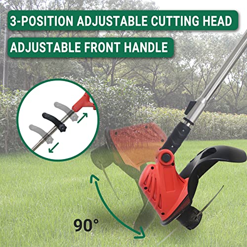 Cordless String Trimmer & Edger, T TOVIA 10 Inch Electric Weed Eater with LCD Power Display, Handle and Height Adjustable Grass Trimmer for Garden Yard, 21V 2.0Ah Battery and Charger Included