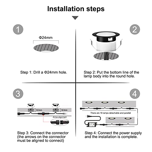 Recessed LED Deck Light Kits 12 Pack, Warm White 3500K with Φ1.22-Inch Black Protecting Shell , 12V Low Voltage Landscape In-ground Lighting, IP67 Waterproof Outdoor Step Stair Lights for Garden