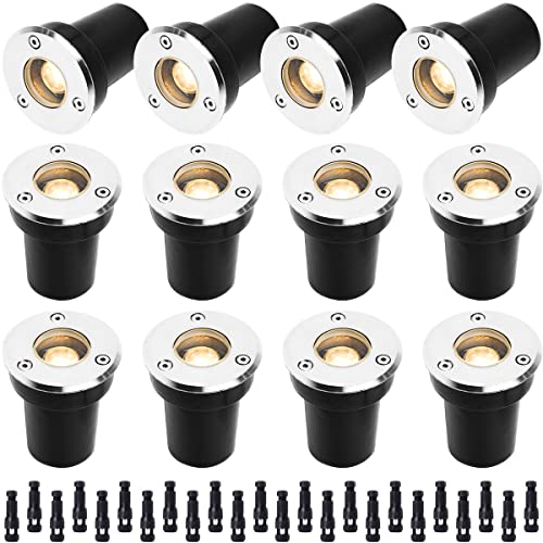 EAGLOD Low Voltage Landscape Lights with Connectors 1W LED Well Lights,12V-24V In-Ground Lights IP67 Waterproof 3000K Soft Warm White 100 Lumen for Landscape Up Lighting Garden Plant,Driveway(12Pack)