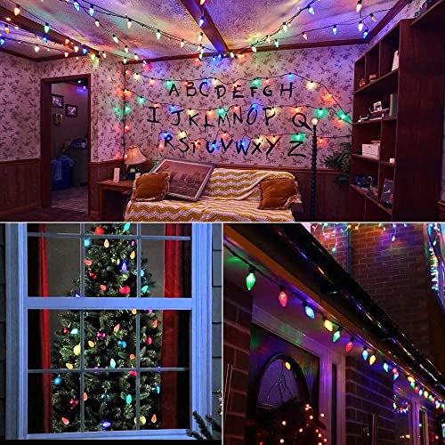 C9 Bulbs - 33ft 50LEDs Christmas String Lights with 29V Safe Adaptor, 5 Sets Connectable,UL Certified Outdoor Indoor Fairy Lights for Christmas Tree Party Garden Decorations