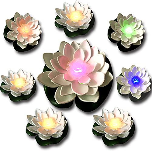 Floating Pool Lights,Lily pad Pond Light LED Lotus Flower,Battery Pond Decor,Floating Pool Flower Lights Night Lamp Color-Changing Gift Gradutaion Party Garden Wedding Swimming Pool Decor 8PCS White
