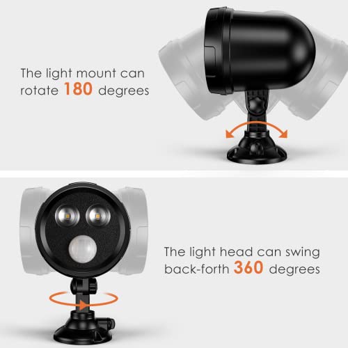 Pwysara LED Outdoor Spotlight - 300 Lumen Battery Operated Motion Sensor Light - Waterproof Outdoor Security Light - Outdoor Spotlight for House, Garage, Yard & Garden Path