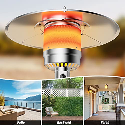 COSTWAY Patio Heater, 48000 BTU Propane Heater with Drink Shelf Tabletop, Simple Ignition System, Base Reservoir and Wheels, Standing Outdoor Space Heater for Patio, Garden and Backyard (Black)