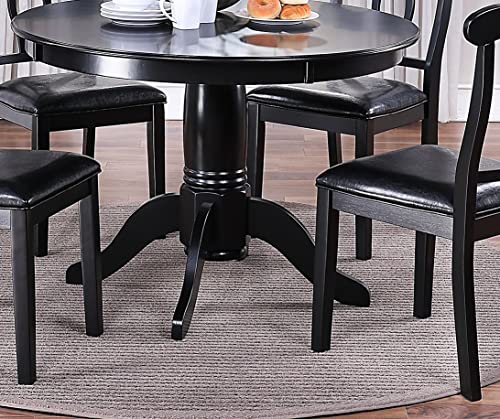 Lepfun Classic Design 5pc, Round Side Upholstered Cushion Fabric Upholstery Seat,Rubberwood Black Color Furniture for Dining Romm,Living Room,Easy to Assemble, Table Set with Chairs 4