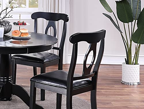 Lepfun Classic Design 5pc, Round Side Upholstered Cushion Fabric Upholstery Seat,Rubberwood Black Color Furniture for Dining Romm,Living Room,Easy to Assemble, Table Set with Chairs 4