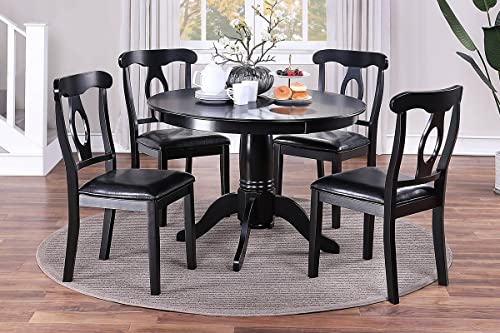 Lepfun Classic Design 5pc, Round Side Upholstered Cushion Fabric Upholstery Seat,Rubberwood Black Color Furniture for Dining Romm,Living Room,Easy to Assemble, Table Set with Chairs 4