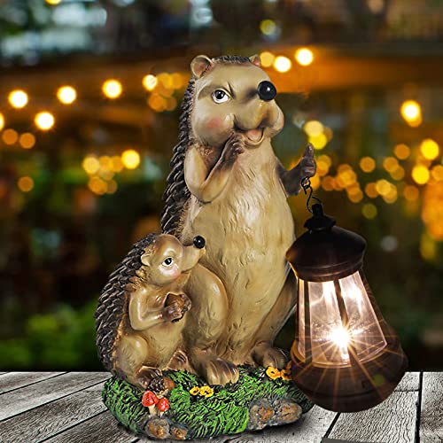 Foreby Garden Statue Hedgehog Decor,Hedgehog Figurine for Garden Decor,Garden Ornament with Solar Lantern-Unique Gifts for mom in Patio Lawn Yard Decor
