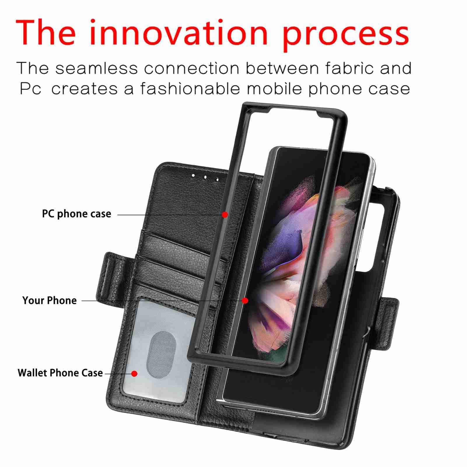 Knoowcase for Samsung Galaxy Z Fold 5 Case Shockproof PU Leather Wallet Card Holder Kickstand Bumper Case with Pen Holder for Samsung Z Fold 5 Phone Case, Black