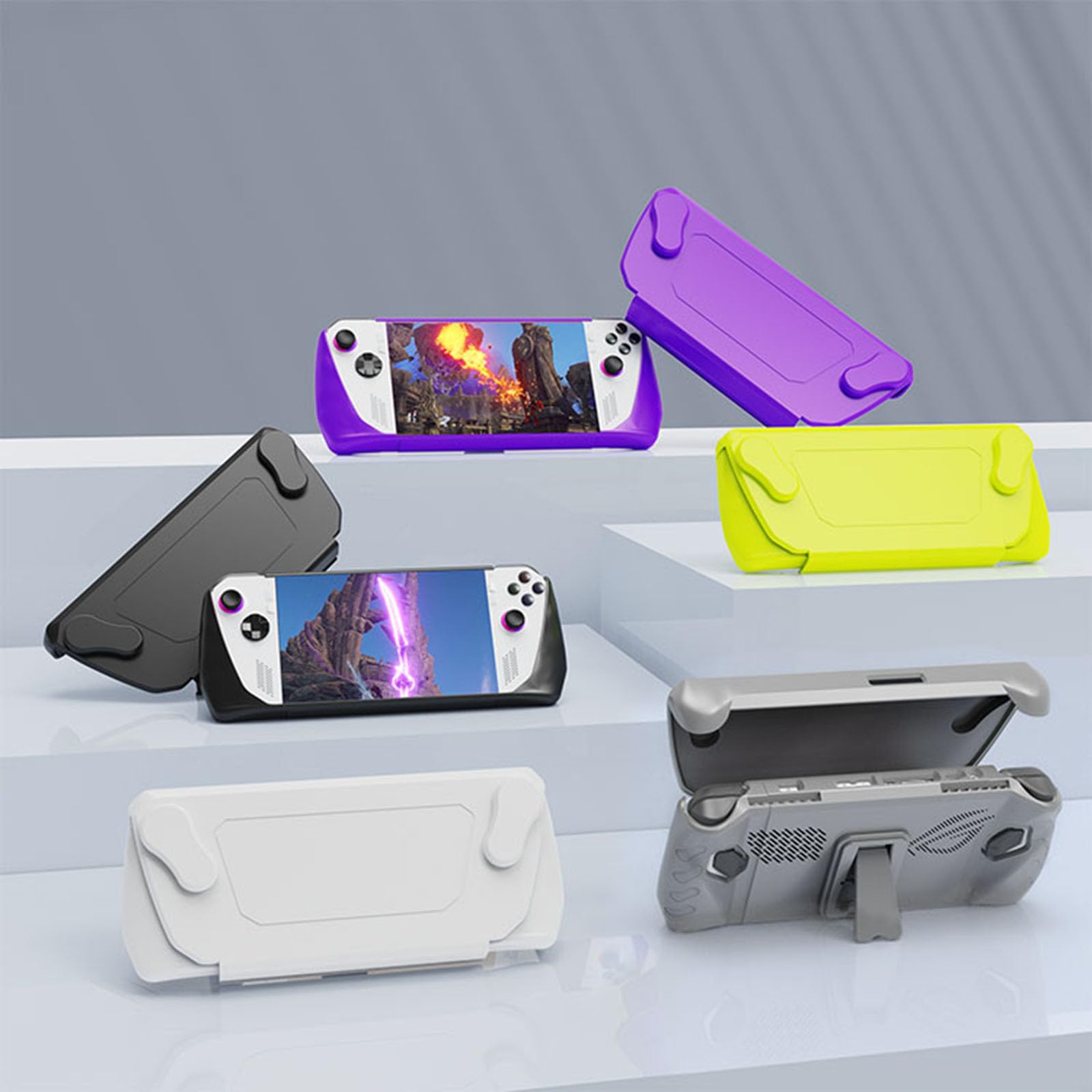 Full Protection Case Cover for ROG Ally Handheld Game Console, Ally Case with Kickstand and Detachable Front Cover Anti-Collision Protector Accessories (Grey)