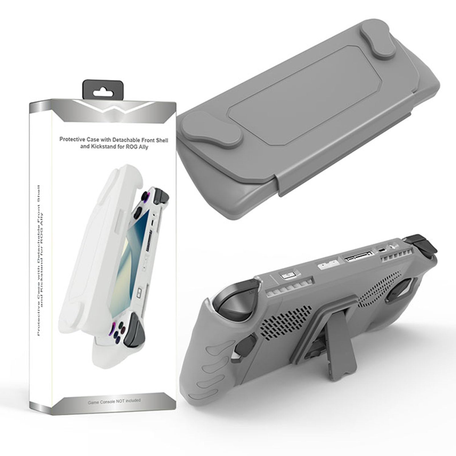 Full Protection Case Cover for ROG Ally Handheld Game Console, Ally Case with Kickstand and Detachable Front Cover Anti-Collision Protector Accessories (Grey)