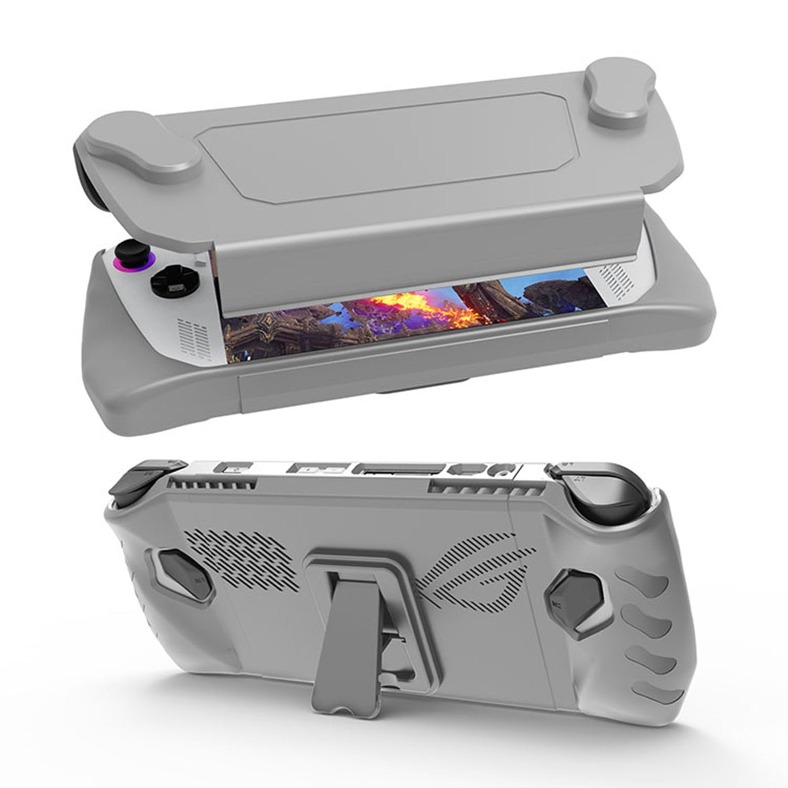 Full Protection Case Cover for ROG Ally Handheld Game Console, Ally Case with Kickstand and Detachable Front Cover Anti-Collision Protector Accessories (Grey)
