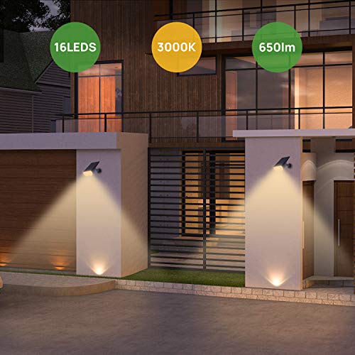 Linkind StarRay Solar Outdoor Lights, IP67 Waterproof Solar Landscape Spotlights, 16 LEDs Solar Lights for Yard Garden Driveway Porch Walkway, Auto On/Off 3000K 2-in-1 Solar Wall Lights, 2 Pack