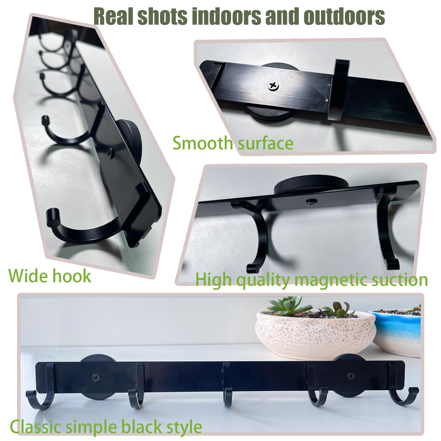GYGhaoho Magnetic Utensil Holder Hooks, Wall Mount Utensil Hanging Storage, Magnetic Hook Rack for Refrigerator, Black Metal No Punching Hook, Kitchen Magnetic Rack Towel Bar Utensil Rack