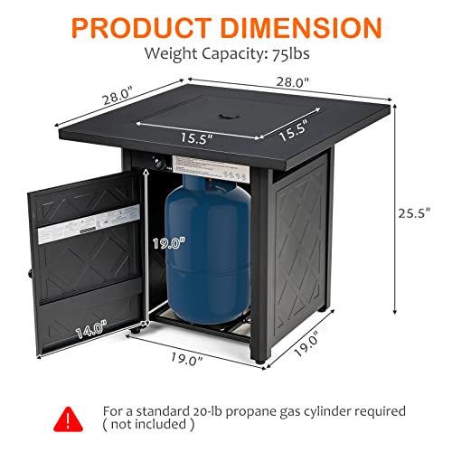 Giantex 28’’ Propane Fire Pit Table, 50,000 BTU Auto-Ignition Gas Fire Pit, Square Steel Fire Table with Lid, Multifunctional Gas Fire Pit Table for Patio Garden Poolside, CSA Certification