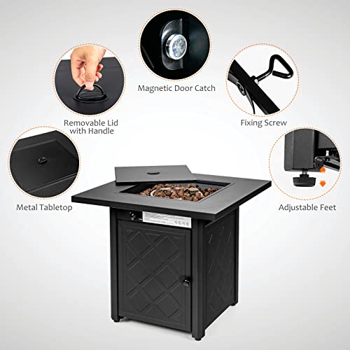 Giantex 28’’ Propane Fire Pit Table, 50,000 BTU Auto-Ignition Gas Fire Pit, Square Steel Fire Table with Lid, Multifunctional Gas Fire Pit Table for Patio Garden Poolside, CSA Certification