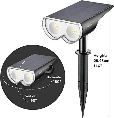 Linkind StarRay Solar Outdoor Lights, IP67 Waterproof Solar Landscape Spotlights, 16 LEDs Solar Lights for Yard Garden Driveway Porch Walkway, Auto On/Off 3000K 2-in-1 Solar Wall Lights, 2 Pack