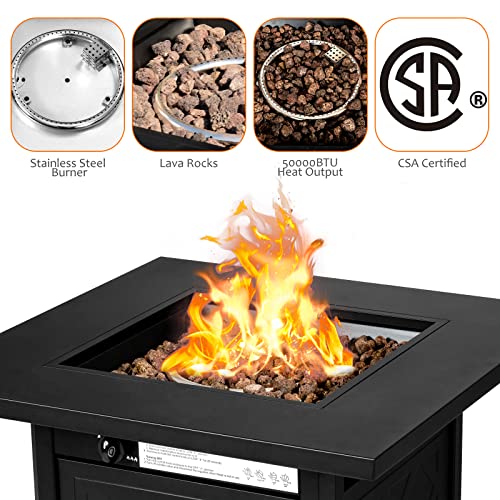 Giantex 28’’ Propane Fire Pit Table, 50,000 BTU Auto-Ignition Gas Fire Pit, Square Steel Fire Table with Lid, Multifunctional Gas Fire Pit Table for Patio Garden Poolside, CSA Certification