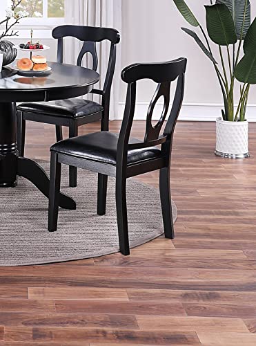 LCH Classic Design 5pc Set,Round Table with 4 Side Upholstered Chairs Cushion Fabric Upholstery Seat,Rubberwood Black Color Furniture for Dining Romm,Living Room,Easy to Assemble