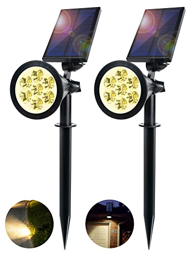 BOHON Solar Outdoor Lights Waterproof Solar Spot Lights Outdoor Spotlight 2-in-1 Wall Lights Auto On/Off Security Night Lights for Landscape Lighting Yard Patio Garden Deck Pathway 2 Pack (Warm White)