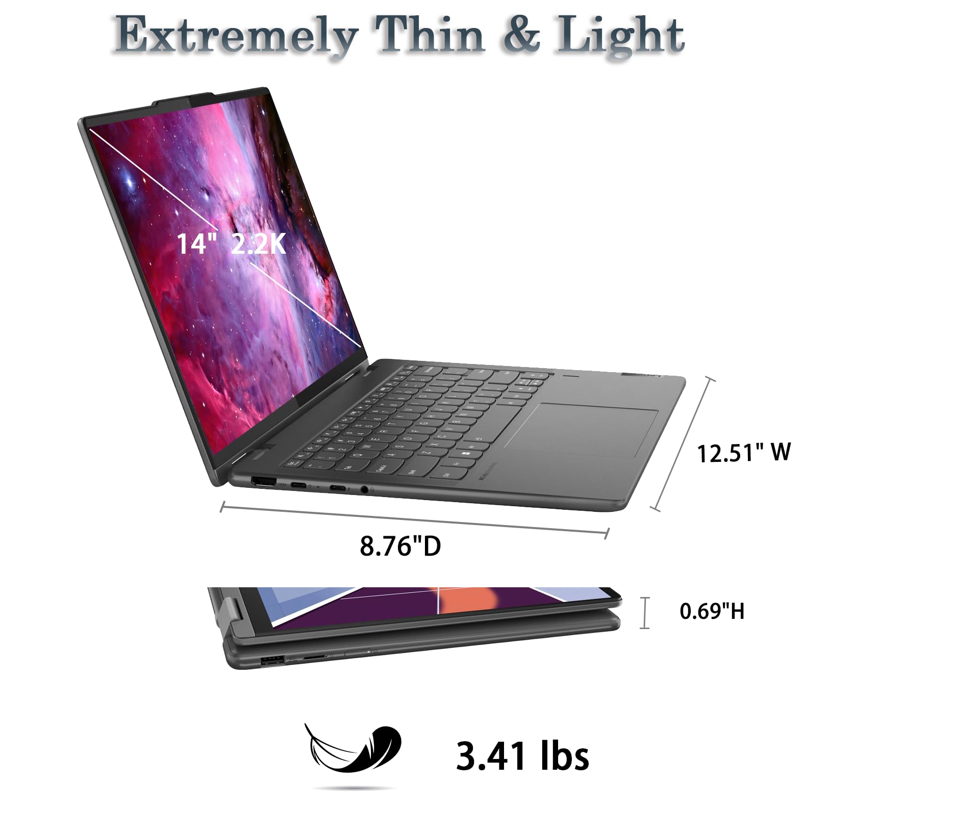 Lenovo Yoga 7i 14" 2.2K Touchscreen 16:10 2 in 1 0.69" Slim Laptop Intel Evo 10-Core i7-1355U 2 x Thunderbolt4 Wi-Fi 6 Long Battery Life - 12H Storm Grey Win11 W/Mouse Pad (16GB RAM | 1TB PCIe SSD)