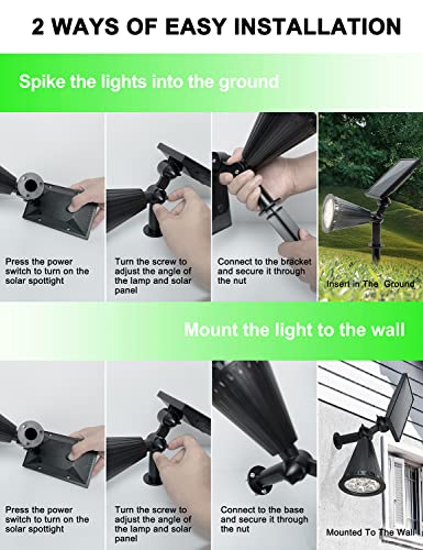 BOHON Solar Outdoor Lights Waterproof Solar Spot Lights Outdoor Spotlight 2-in-1 Wall Lights Auto On/Off Security Night Lights for Landscape Lighting Yard Patio Garden Deck Pathway 2 Pack (Warm White)