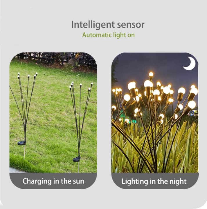 VeiledMoon Swaying Firefly Solar Lights for Garden,Waterproof Pathway Lights Decoration,Pack of 2,Bobbing About in The Breeze(6 Bulbs)