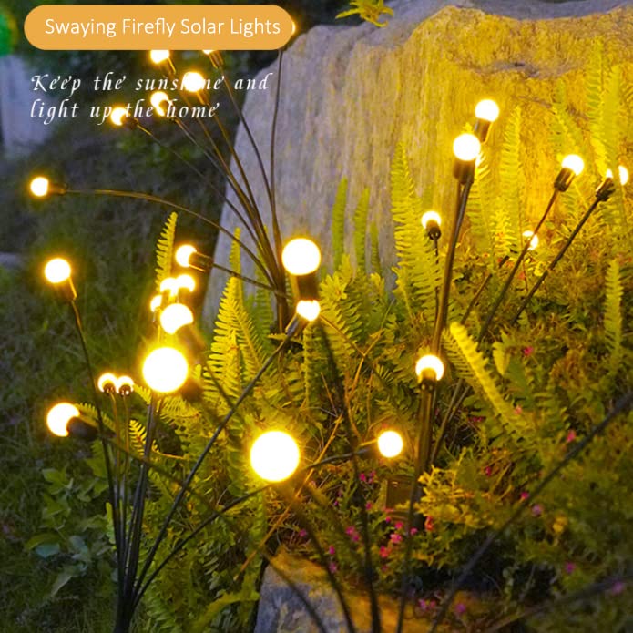 VeiledMoon Swaying Firefly Solar Lights for Garden,Waterproof Pathway Lights Decoration,Pack of 2,Bobbing About in The Breeze(6 Bulbs)