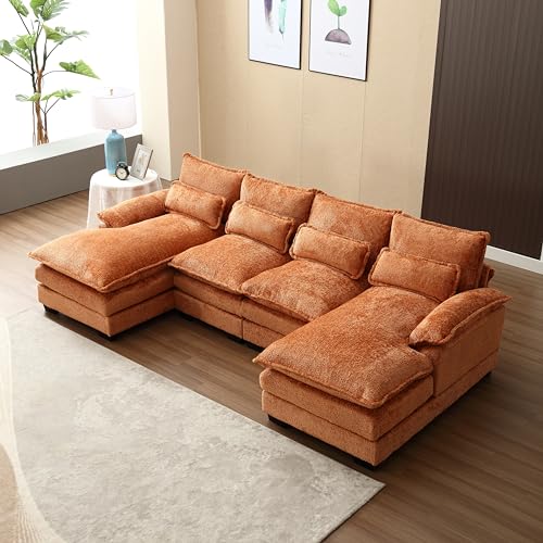 Verfur Deep Seat Modular Sectional Sofa with Double Chaise,110.63" Large Convertible Symmetrical Couch with Solid Wood Legs, Comfy Upholstery Sofa & Couch for Living Room Furniture Set