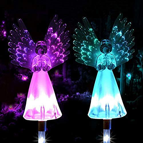 YHGSEE Solar Angel Light Outdoor, Multi Color Changing LED Garden Lights, Landscape Path Lights Gifts for Housewarming Mom Women, Garden Decor for Outside Grave Yard Patio, Mother's Day, 2 Pack