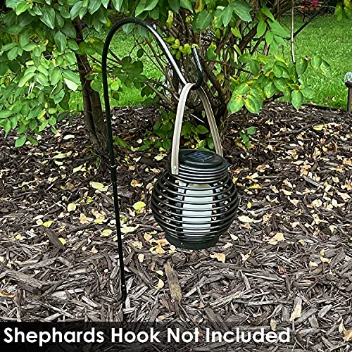 Sunnydaze Lerena Black Outdoor LED Hanging Solar-Powered Lantern with Candle - Plastic - 6-Inches Tall - Light Up Your Yard, Deck, Patio, Porch, or Garden
