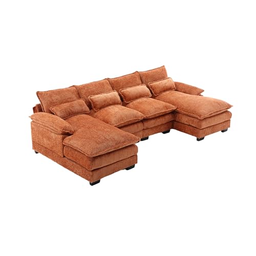 Verfur Deep Seat Modular Sectional Sofa with Double Chaise,110.63" Large Convertible Symmetrical Couch with Solid Wood Legs, Comfy Upholstery Sofa & Couch for Living Room Furniture Set