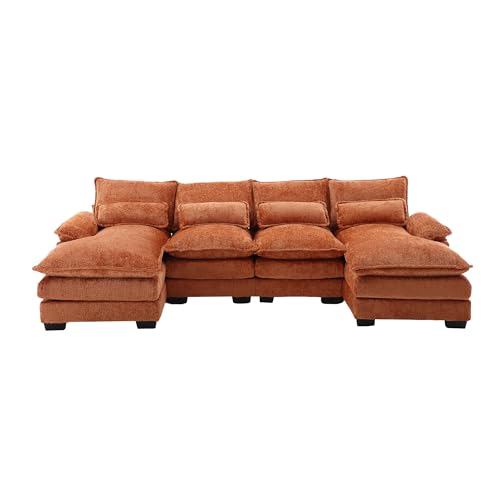 Verfur Deep Seat Modular Sectional Sofa with Double Chaise,110.63" Large Convertible Symmetrical Couch with Solid Wood Legs, Comfy Upholstery Sofa & Couch for Living Room Furniture Set