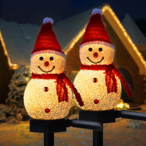X-Boyouth Solar Snowman Lights Decorations 2Pcs Outdoor Snowman Stanta Ornament Landscape Pathway for Patio Yard Garden Lawn Decor, Solar Powered Party Indoor Holiday Gifts