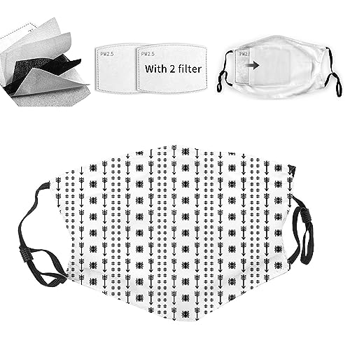 SARNFANS Tribal Adult Reusable Face Mask,Arrows Ornaments Vintage Style,5-Ply Breathable Safety Unisex Adults Fashion Facial Face Masks for Women Men,Black White