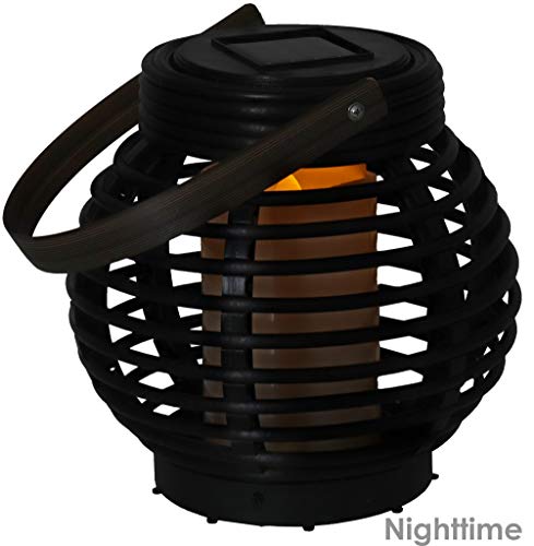 Sunnydaze Lerena Black Outdoor LED Hanging Solar-Powered Lantern with Candle - Plastic - 6-Inches Tall - Light Up Your Yard, Deck, Patio, Porch, or Garden