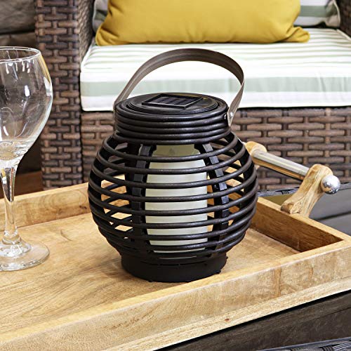 Sunnydaze Lerena Black Outdoor LED Hanging Solar-Powered Lantern with Candle - Plastic - 6-Inches Tall - Light Up Your Yard, Deck, Patio, Porch, or Garden