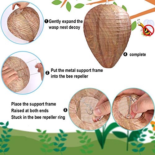 4 Pack Wasp Nest Decoy Hanging Wasp Deterrent for Wasps Hornets Yellow Jackets