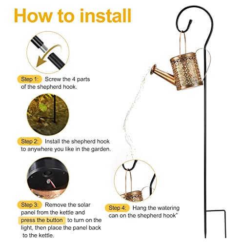Lysliv Watering Can Solar Outdoor Lights Garden Decor, 36 LED Solar Lights Outdoor Waterproof Decorations,Warm White String Lights Hanging Solar Lantern Retro Metal Gifts for Patio Yards (1 Pack)