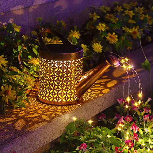 Lysliv Watering Can Solar Outdoor Lights Garden Decor, 36 LED Solar Lights Outdoor Waterproof Decorations,Warm White String Lights Hanging Solar Lantern Retro Metal Gifts for Patio Yards (1 Pack)