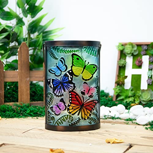 Afirst Hanging Solar Lantern - Decorative Outdoor Glass Solar Butterfly Lights Waterproof LED Tabletop Lamp for Garden Yard Patio Decor
