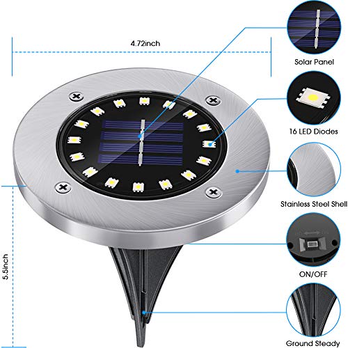 NFESOLAR Solar Outdoor Lights with 16 LEDs, Blue Color Bright Solar Ground Lights Outdoor, Waterproof Solar Disk Lights for Pathway Garden Yard Lawn Walkway Driveway (8 Pack)