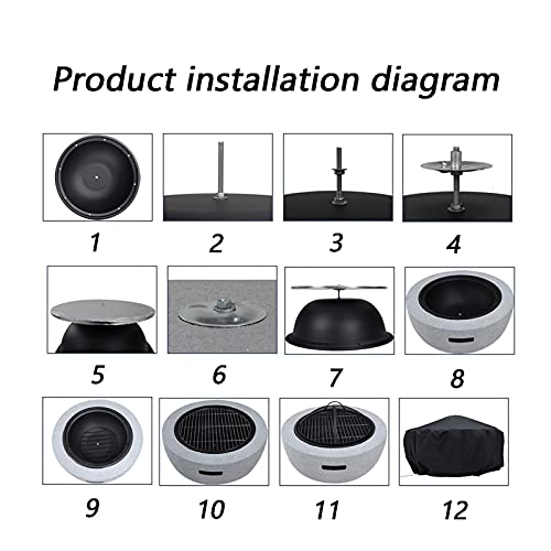 LEAYAN Garden Fire Pit Grill Bowl Grill Barbecue Rack Fire Pit Outdoor fire Pit, Heater with mesh Sparkle Screen Cover, Suitable for Garden, Picnic Terrace and Backyard Heating, Black