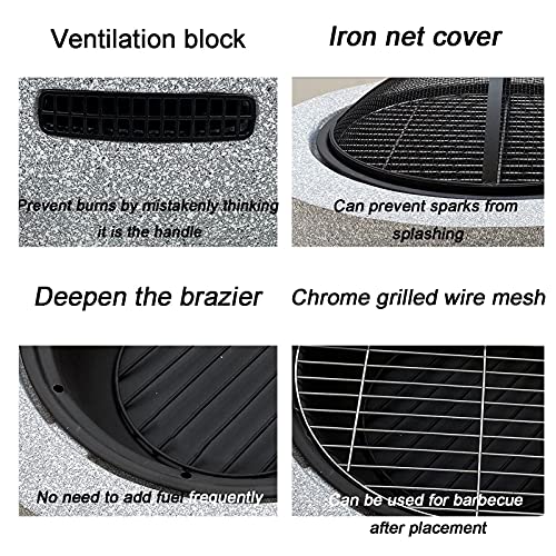 LEAYAN Garden Fire Pit Grill Bowl Grill Barbecue Rack Fire Pit Outdoor fire Pit, Heater with mesh Sparkle Screen Cover, Suitable for Garden, Picnic Terrace and Backyard Heating, Black